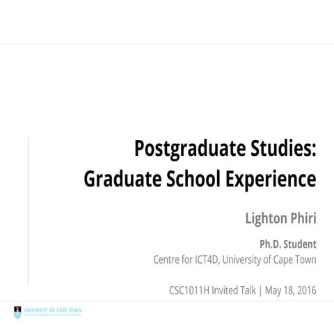 Postgraduate Studies: Graduate School Experience | PPT