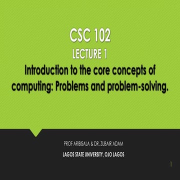 Computer Science Csc 102 Lecture 1 Pdf