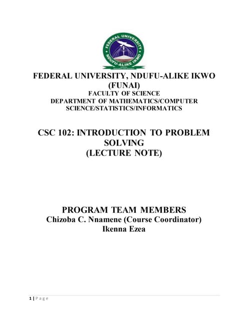 Csc 102 lecture note(introduction to problem solving) | PDF Csc 102 lecture note(introduction to problem solving) | PDF