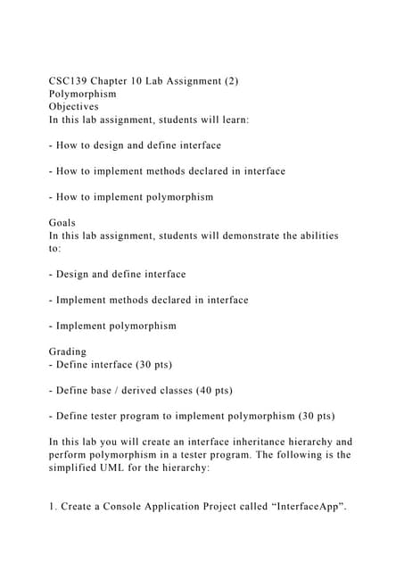 Csc139 Chapter 10 Lab Assignment 2polymorphismobjectivesindocx