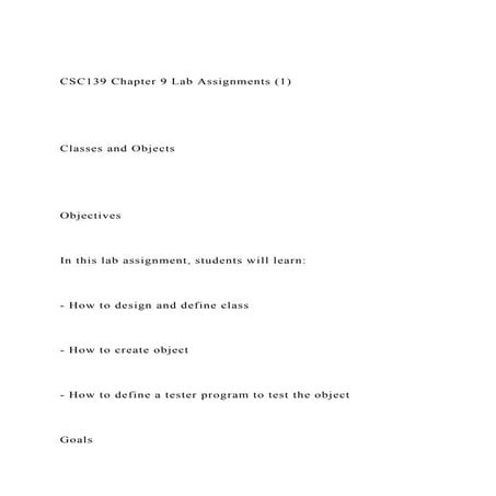 CSC139 Chapter 9 Lab Assignments (1) Classes and Obj.docx | Consumer Banking | Personal Finance