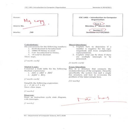 Csc1401 q1 - sect1 - answers scheme | PDF