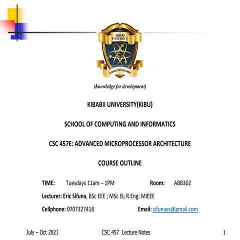 Csc 457 Advanced Microprocessor Architecture Lecture Notes 31082021ppt