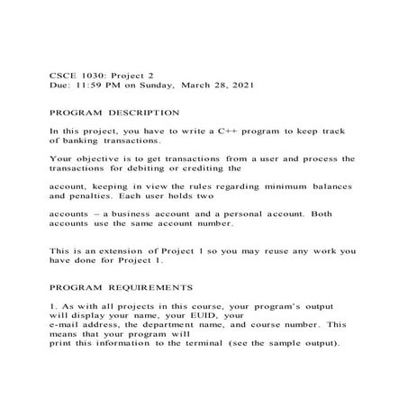 CSCE 1030 Project 2 Due 1159 PM on Sunday, March 28, 2021 | DOCX