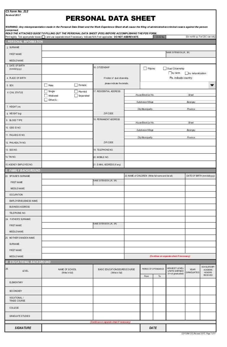 Csc Form 212 2017