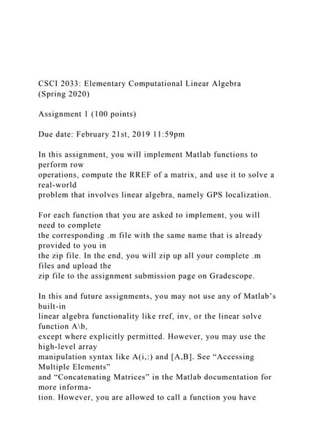 Csci 2033 Elementary Computational Linear Algebra Spring 20 Docx