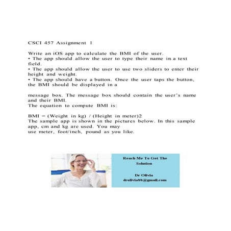 Csci 457 Assignment 1 Write An Ios App To Calculate The B Pdf