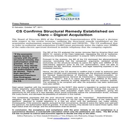 C.27-11 CS Confirms Structural Remedy Established on | PDF