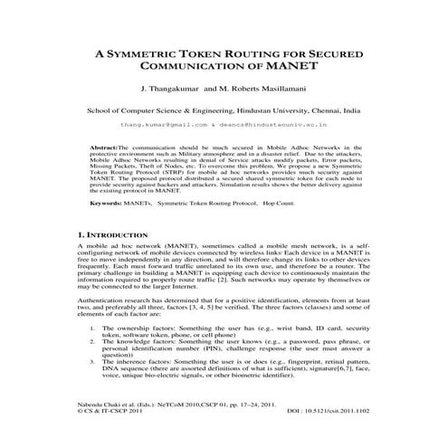 A Symmetric Token Routing For Secured Communication Of Manet Pdf