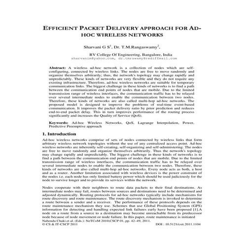 Efficient Packet Delivery Approach For Adhoc Wireless Networks Pdf