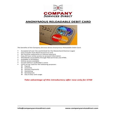 Company Services Direct Anonymous Reloadable Debit Card | PDF