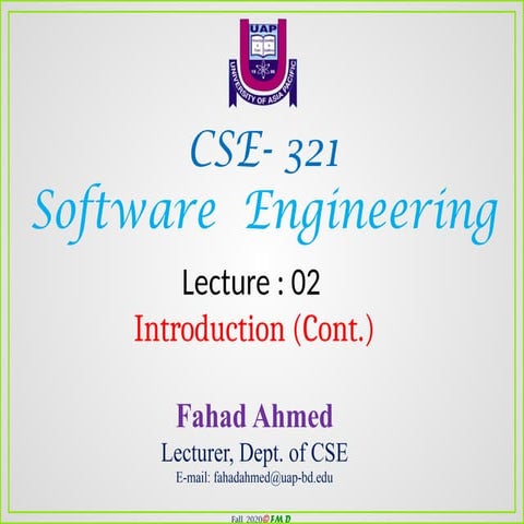 cse-321 Lecture 01 introduction to software engineering part 2 | PPTX