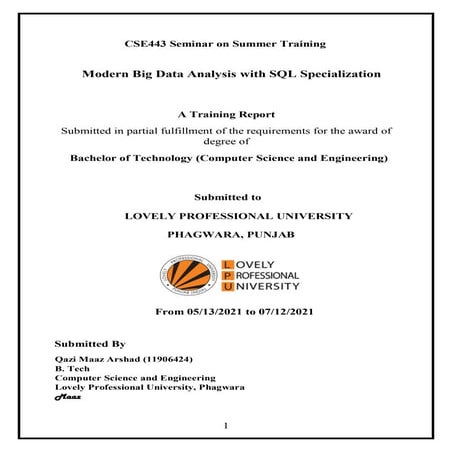 Cse443 Project Report - LPU (Modern Big Data Analysis with SQL ...