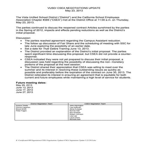 CSEA Negotiations Update 5 23 2013 | PDF