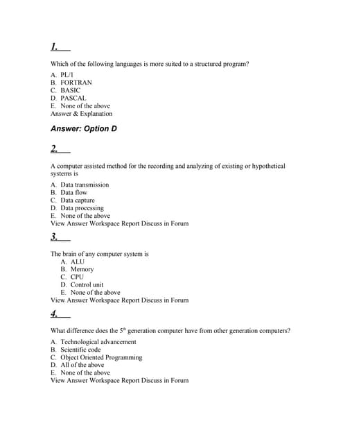 Office Assistant Computer Operator Exam Questions Pdf