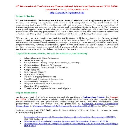 Call for papers - 8th International Conference on Computational Science ...