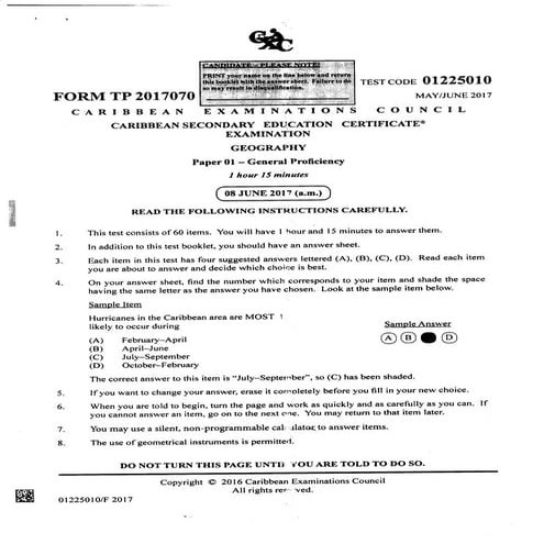 CSEC GEOGRAPHY PAPER 1- 2017 | PDF