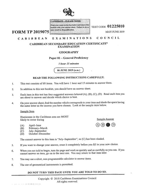 Simple explanations with answers to CSEC Geography 2019 multiple choice | PDF | Science