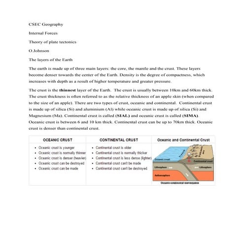 CSEC Geography- Internal Forces - Plate Tectonics and Earthquakes | PDF