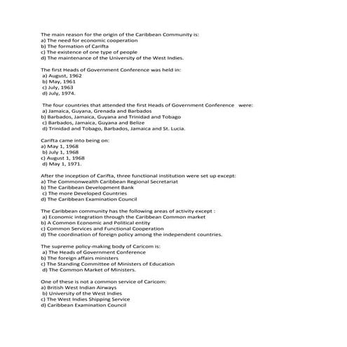 Csec social studies multiple choice questions | DOCX