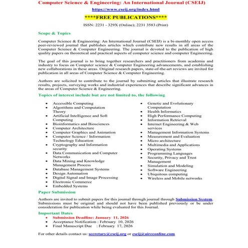 CFP : Computer Science & Engineering: An International Journal (CSEIJ ...