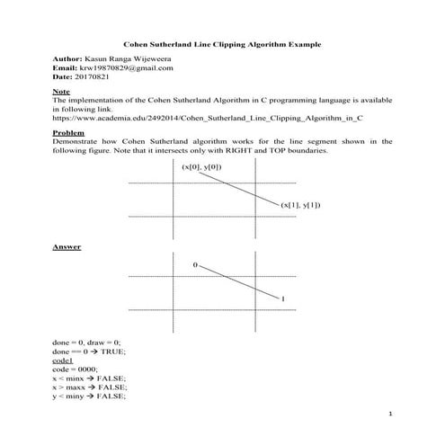 Cohen Sutherland Line Clipping Algorithm Example | PDF