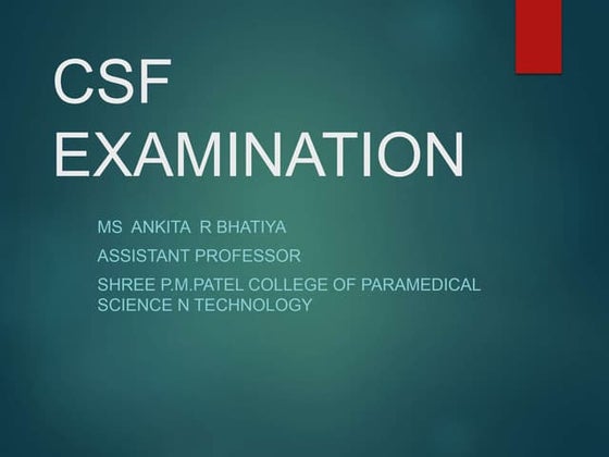 Collection, transport and processing of clinical specimens: CSF | PPTX