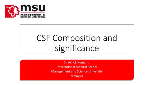 Cerebrospinal fluid (CSF) and interpreting lumbar puncture | PPTX