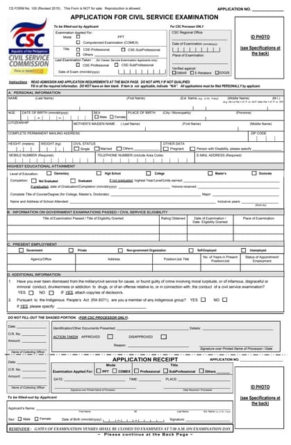 Civil Service Examination Form. revised November 2012 | PDF | Resume ...