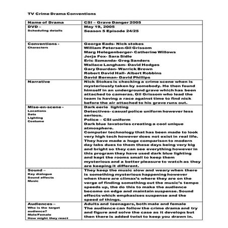 Tv crime drama conventions worksheet | DOCX