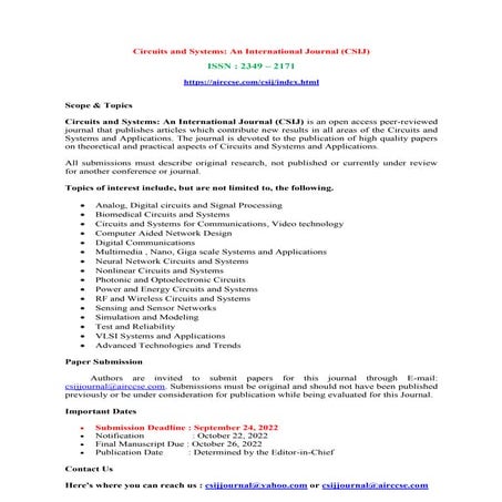 Circuits and Systems: An International Journal (CSIJ) | PDF