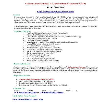 Circuits and Systems: An International Journal (CSIJ) | PDF