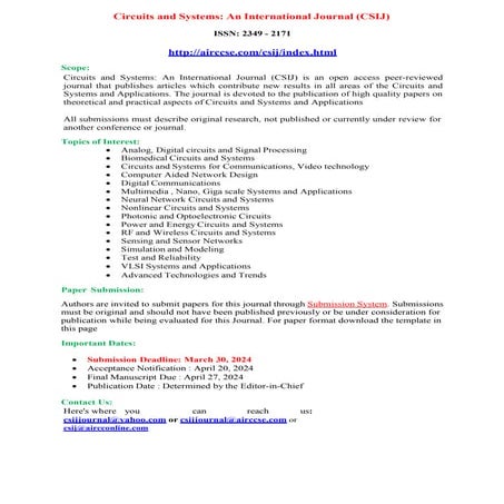 Circuits and Systems: An International Journal (CSIJ) | PDF