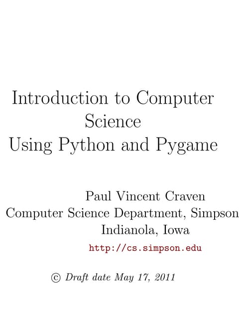 Introduction To Computer Science Using Python And Pygame Pdf