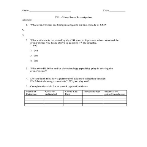 Csi question sheet | DOCX | Crime & Harmful Acts to Individuals ...