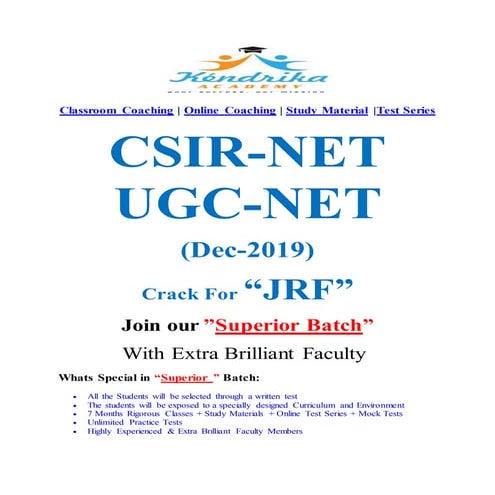 CSIR / UGC-NET Complete Classroom Coaching Programme | PDF