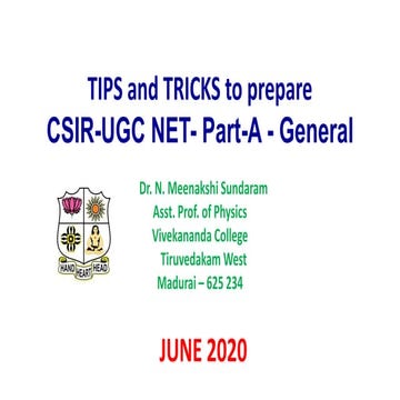 CSIR-UGC-NET-TIPS and Tricks to prepare Part A - Aptitude and Reasoning | PDF