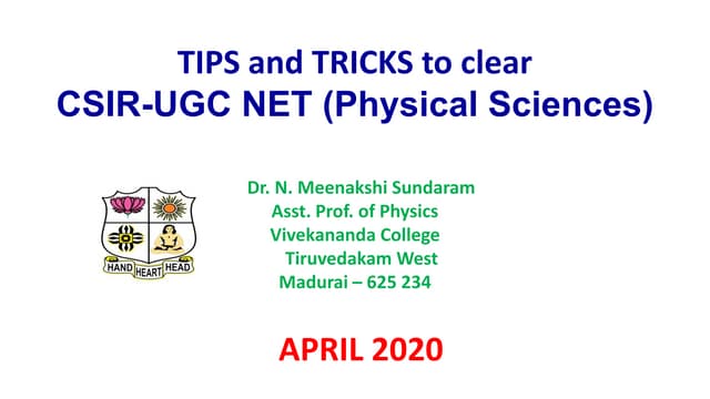 Tips And Tricks To Clear Csir Ugc Net Physical Sciences Ppt