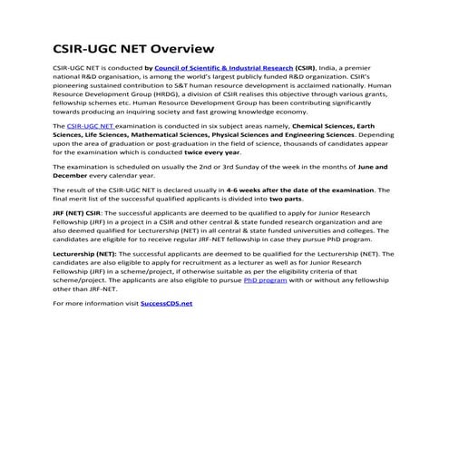 CSIR-UGC NET Overview | DOC
