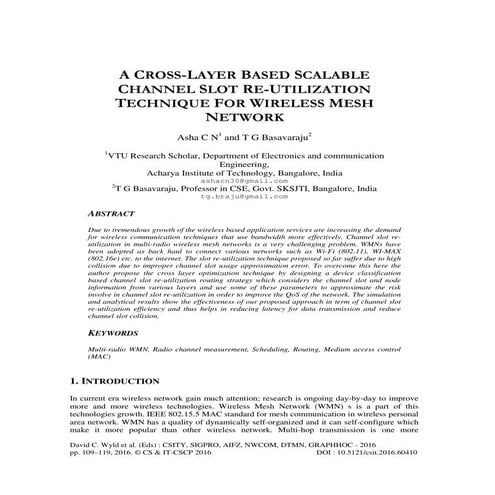 A Cross Layer Based Scalable Channel Slot Re-Utilization Technique for Wireless Mesh Network | PDF
