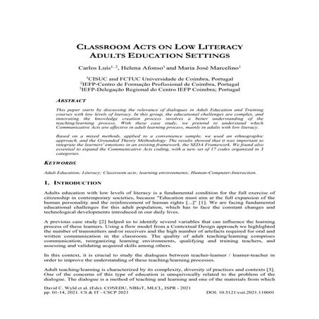 Classroom Acts on Low Literacy Adults Education Settings | PDF