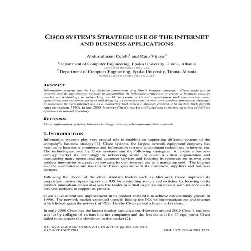 CISCO SYSTEM’S STRATEGIC USE OF THE INTERNET AND BUSINESS APPLICATIONS ...
