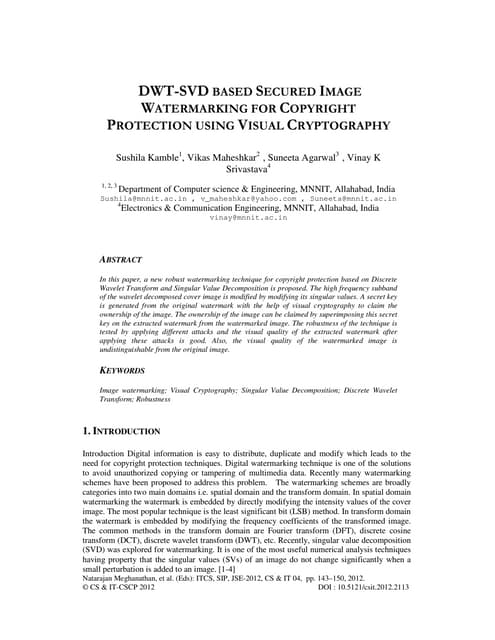 A highly robust and secure image watermarking based on classification and visual cryptography | PDF