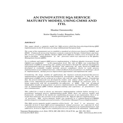 AN INNOVATIVE SQA SERVICE MATURITY MODEL USING CMMI AND ITIL | PDF