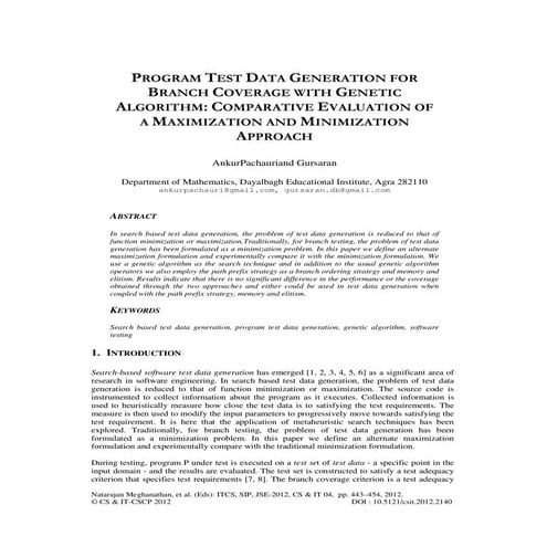 Program Test Data Generation For Branch Coverage With Genetic Algorithm Comparative Evaluation