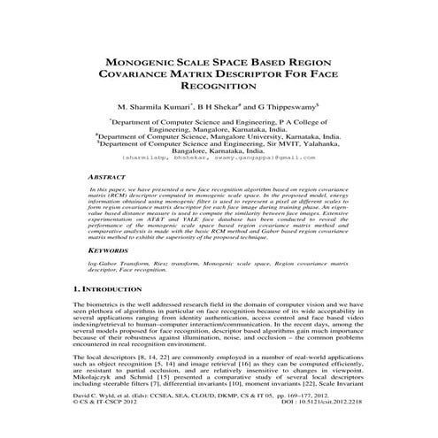 Monogenic Scale Space Based Region Covariance Matrix Descriptor For Face Recognition Pdf