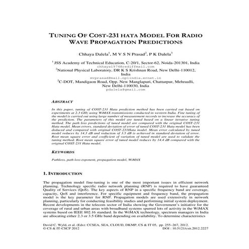 TUNING OF COST-231 HATA MODEL FOR RADIO WAVE PROPAGATION PREDICTIONS | PDF