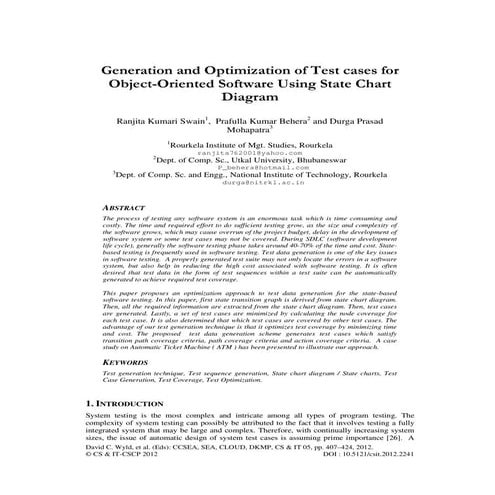 Generation And Optimization Of Test Cases For Object Oriented Software