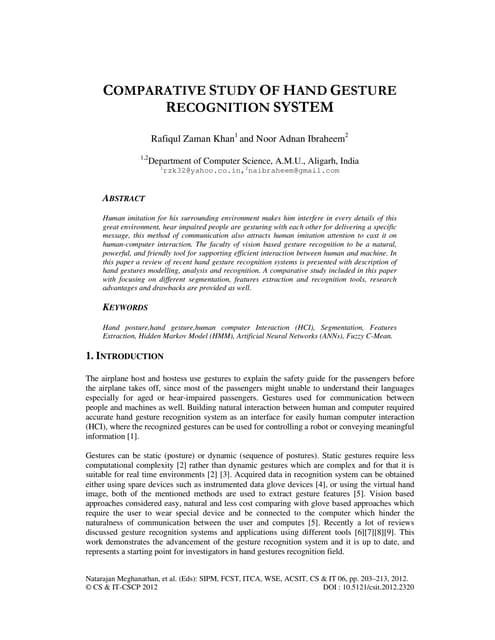 HAND GESTURE RECOGNITION USING STATISTICAL AND ARTIFICIAL GEOMETRIC METHODS: A SURVEY | PDF