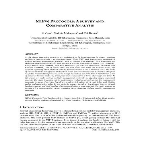 Mipv6 Protocols A Survey And Comparative Analysis Pdf